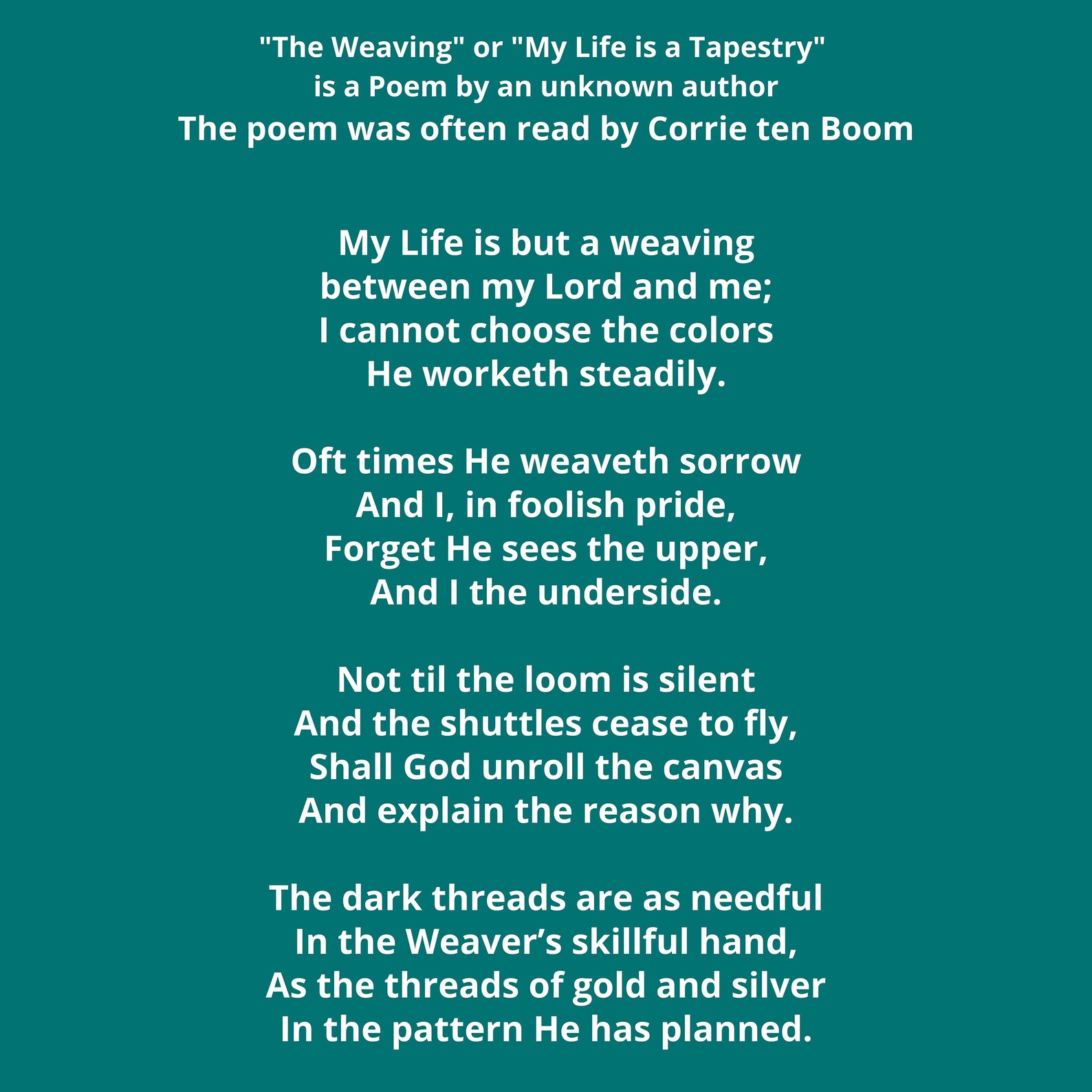 My Life is a Tapestry or the Weaving Poem - Etsy