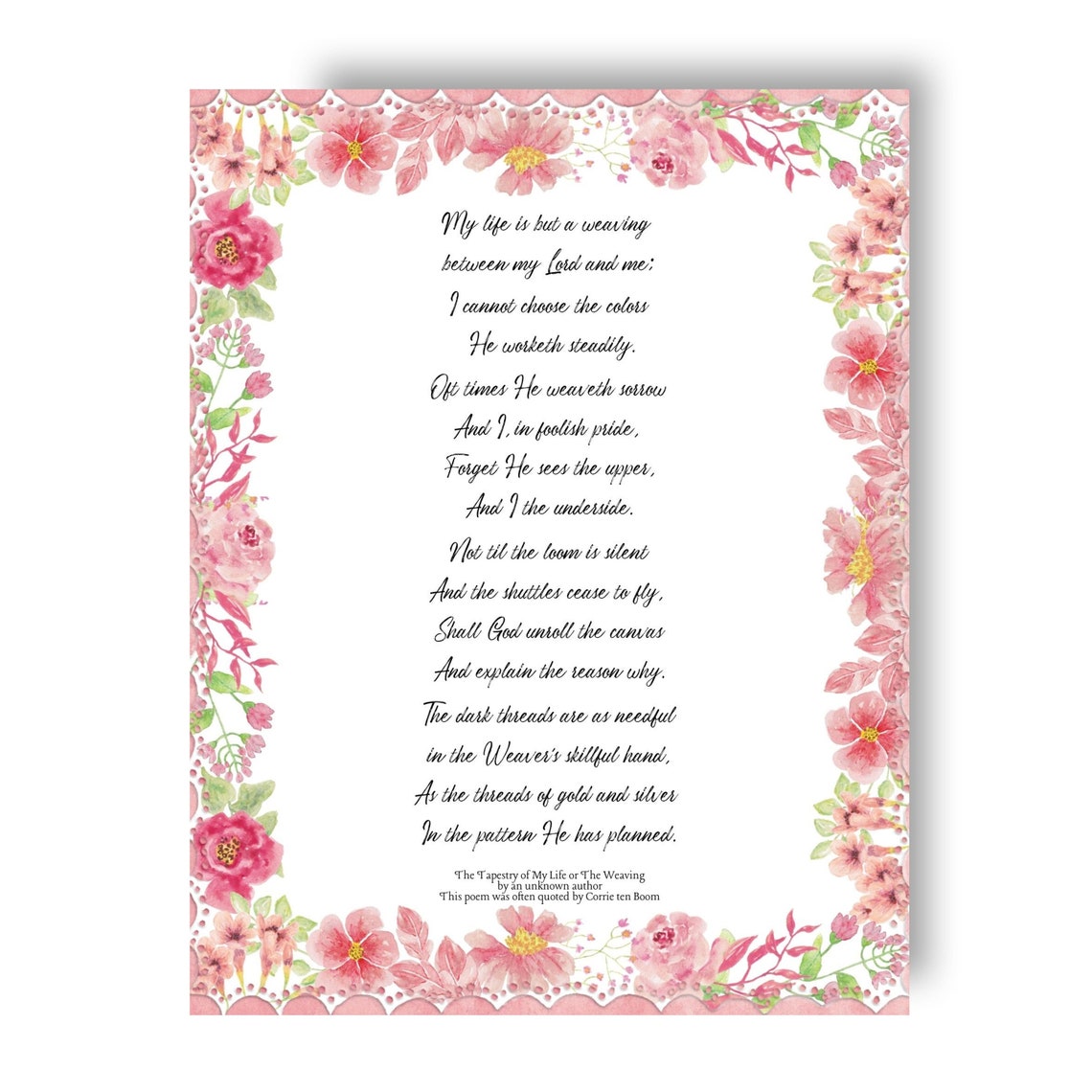Corrie Ten Boom Tapestry Poem With Floral Border Design 8 X 10 Size ...