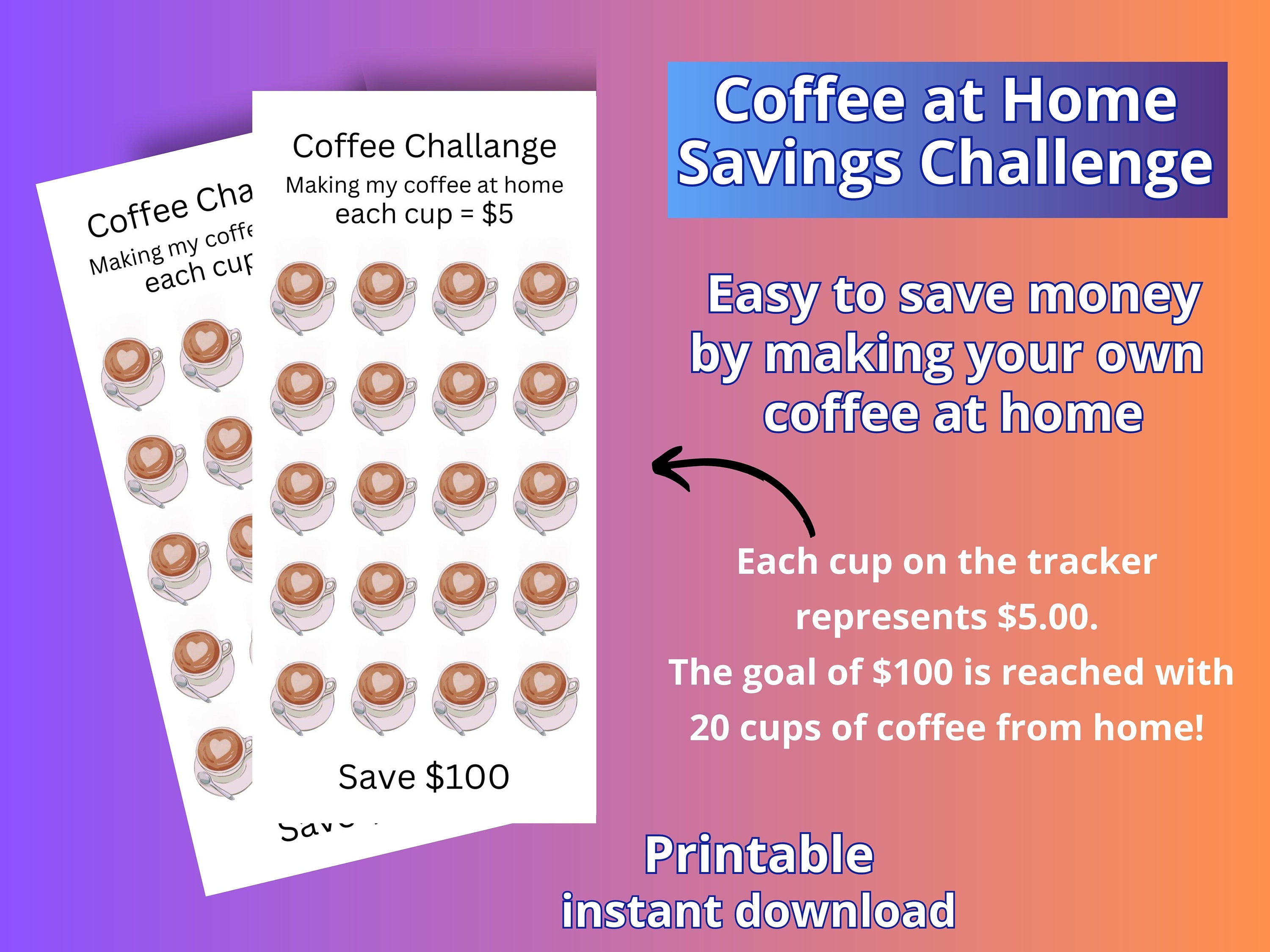 Coffee Saving Challenge Printable Tracker - Etsy