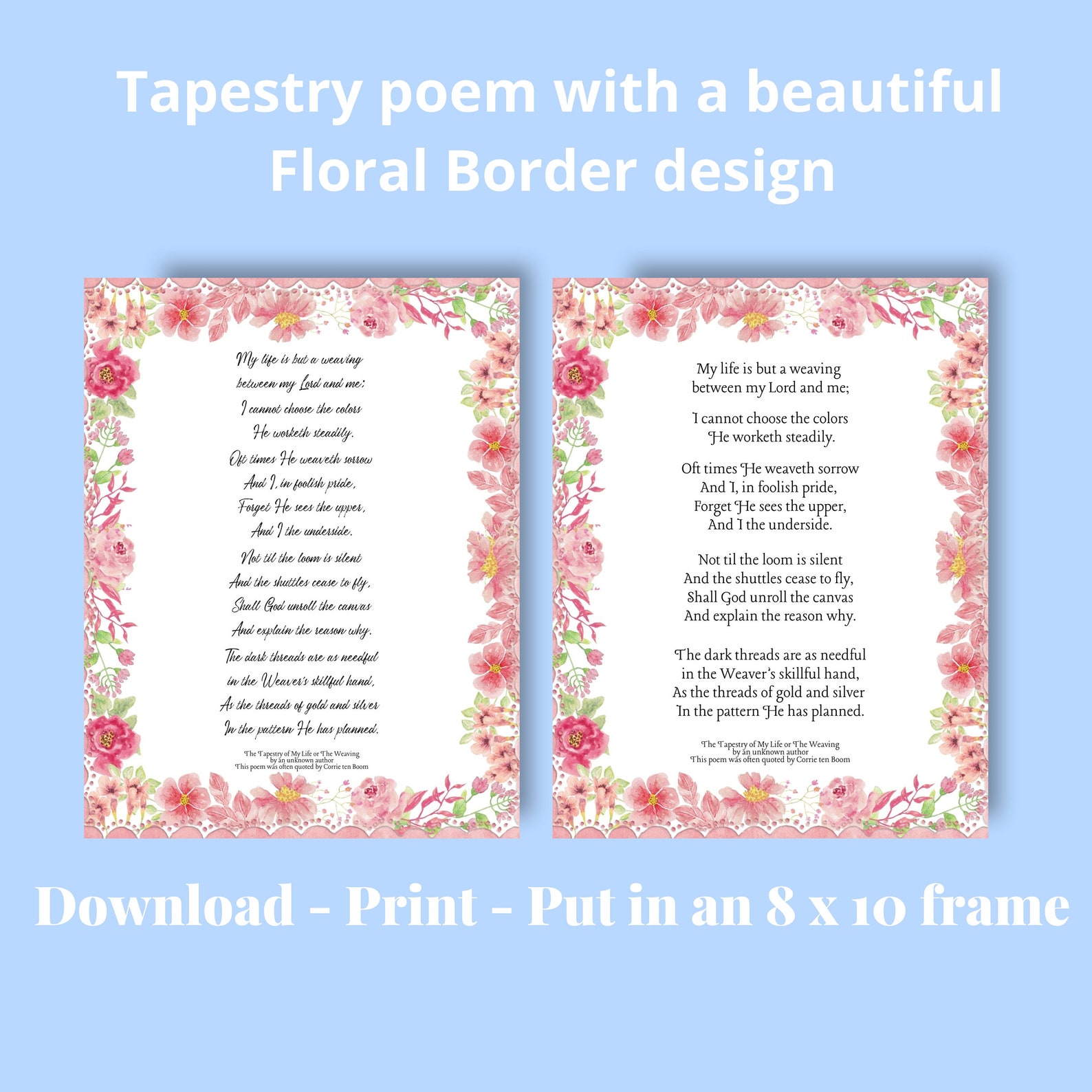 Corrie Ten Boom Tapestry Poem With Floral Border Design 8 X 10 | Etsy