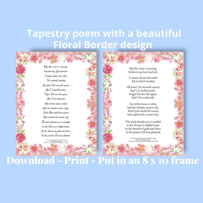 Corrie Ten Boom Tapestry Poem With Floral Border Design 8 X 10 Size ...