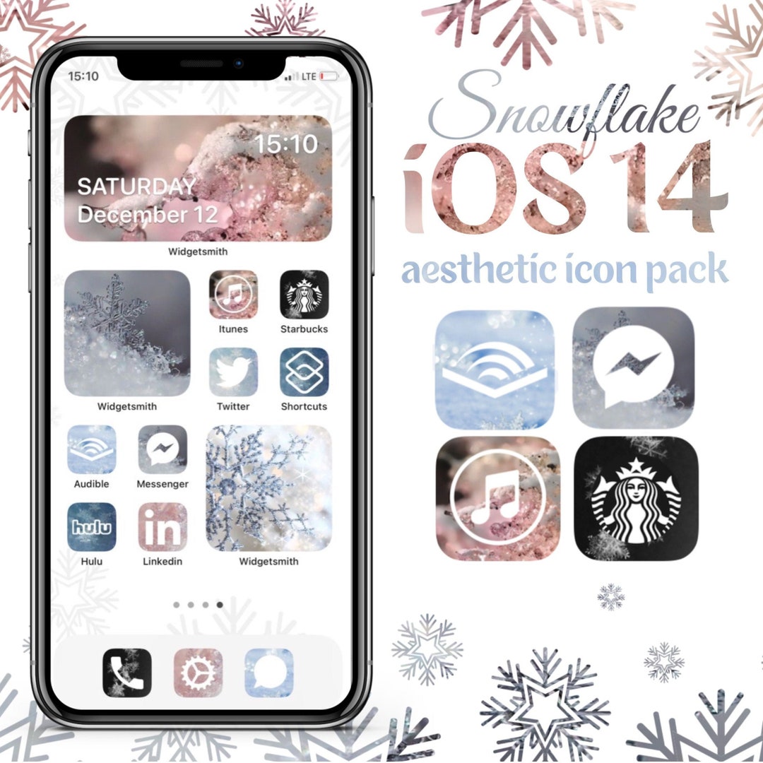 Snowflake Aesthetic Apps | Winter Theme Icon Pack | Blue and Pink | 100 ...