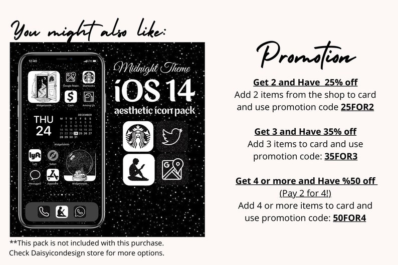 IOS 14 Dark Mode Theme Aesthetic App Icon Pack for Iphone | Etsy