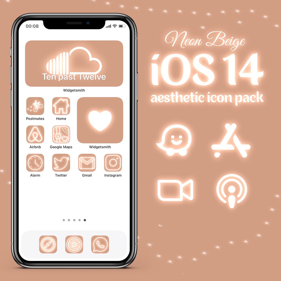 IOS 14 Neon Beige Theme Aesthetic App Icon Pack for iPhone | Etsy