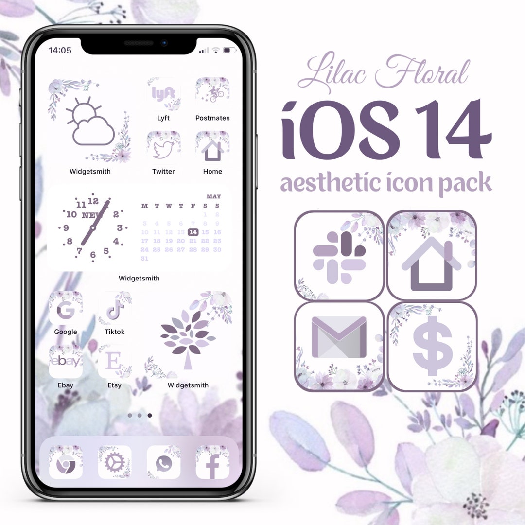 Ios Lilac Floral App Icons, Spring Themed Aesthetic Icons, Purple ...