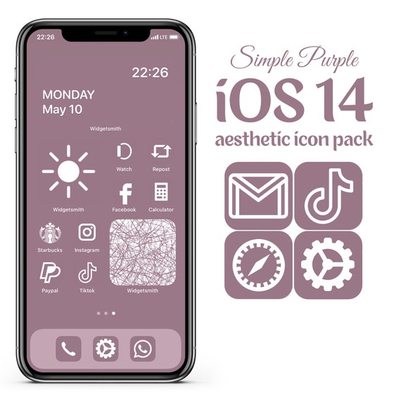 Simple Purple Themed App Icons Iphone Aesthetic App Covers - Etsy