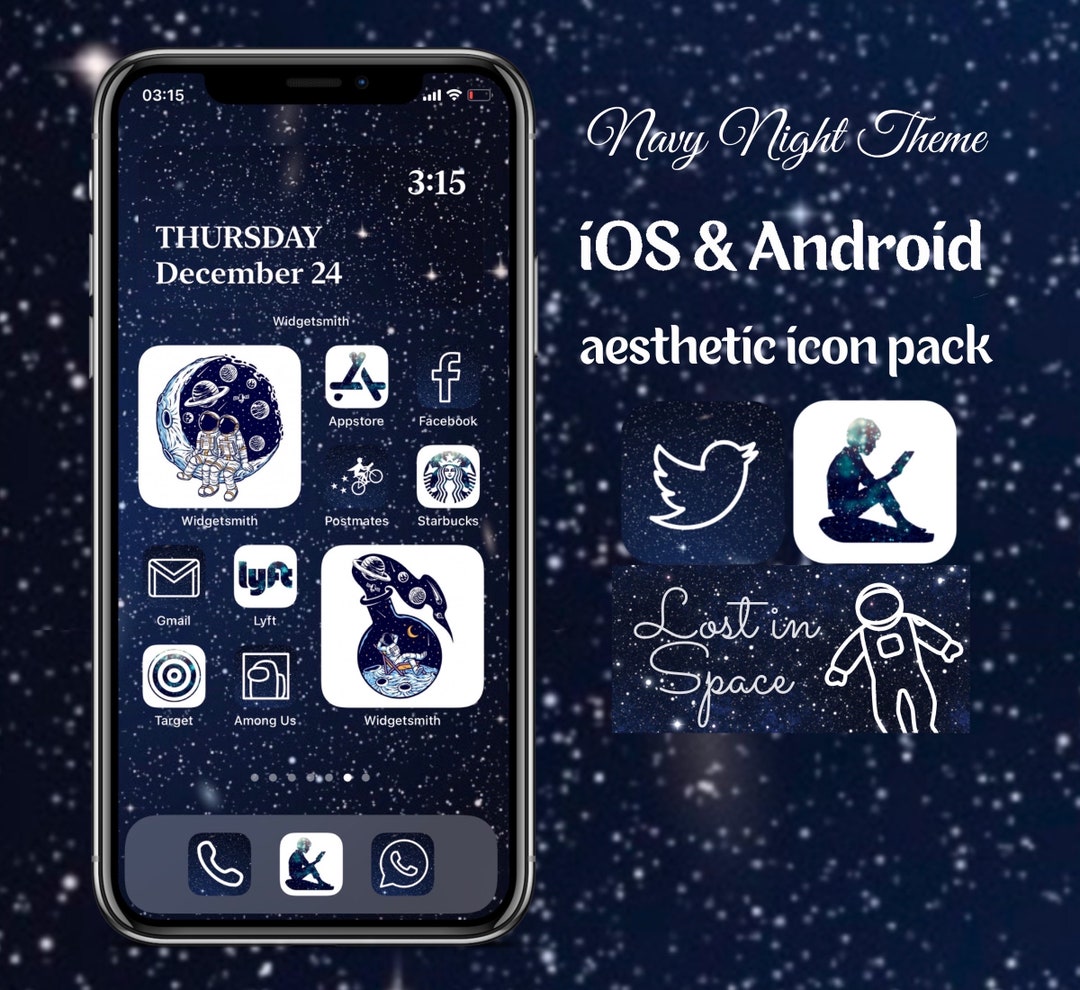 Navy Night Space App Icon Pack: 300+ Ios & Android Covers - Etsy