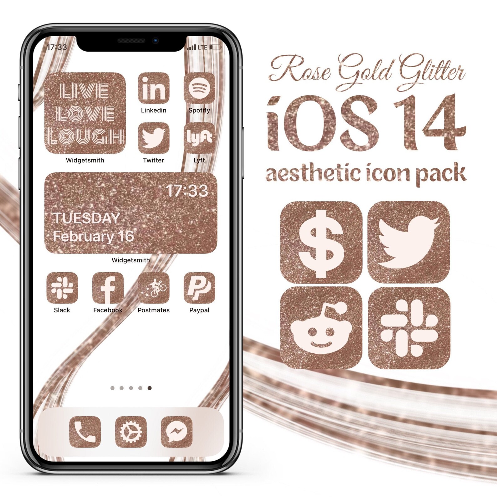 App Icons Rose Gold Glitter Aesthetic IOS 14 App Covers | Etsy