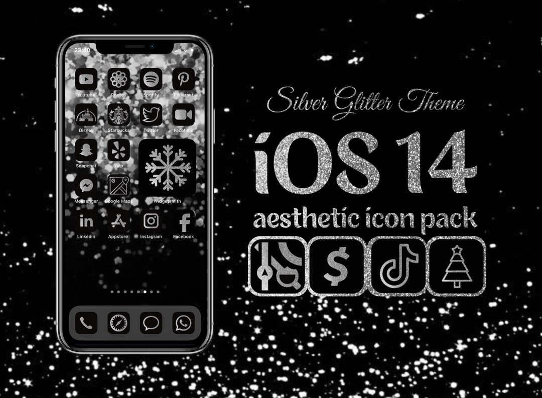 Silver Glitter Ios, Android App Icons | Black Aesthetic Theme for ...