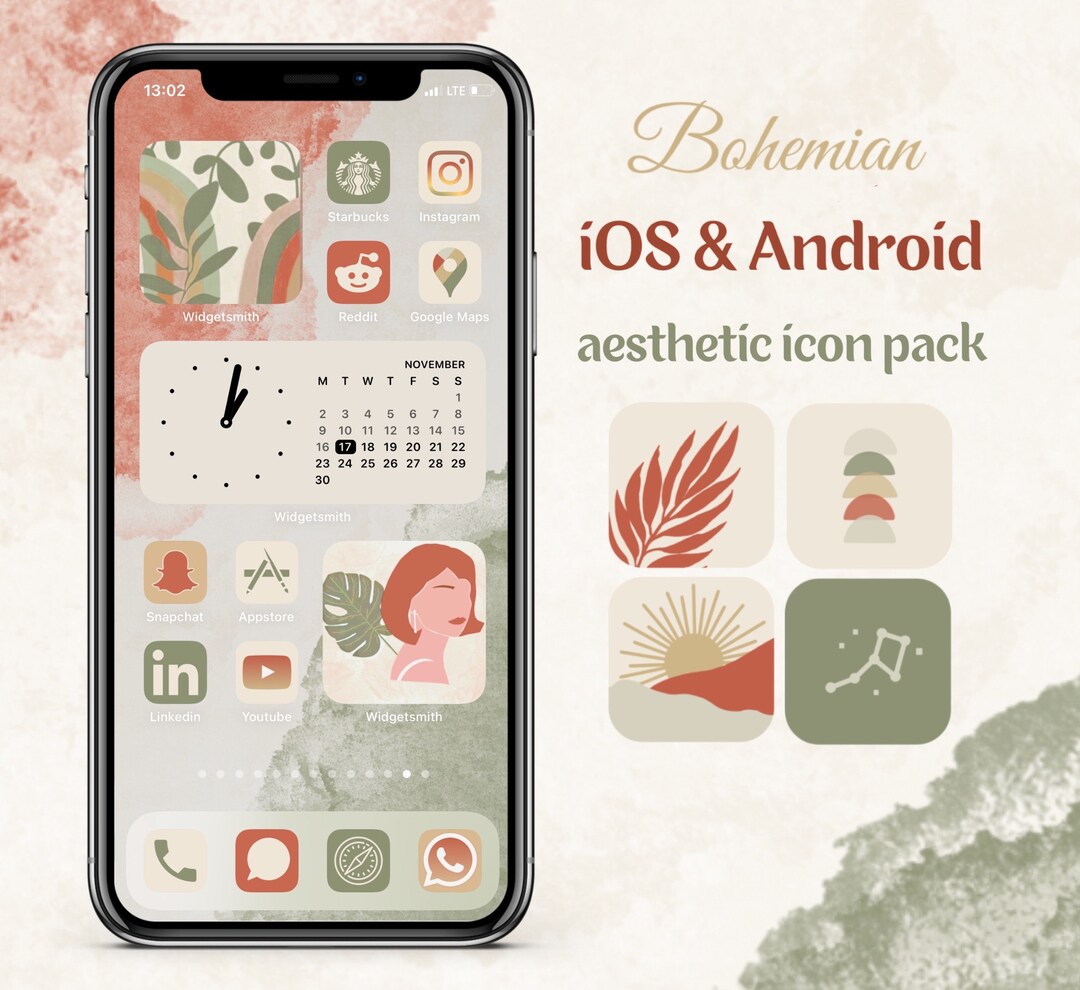 Bohemian Ios Icon Theme Pack | Boho Aesthetic Home Screen | Abstract ...