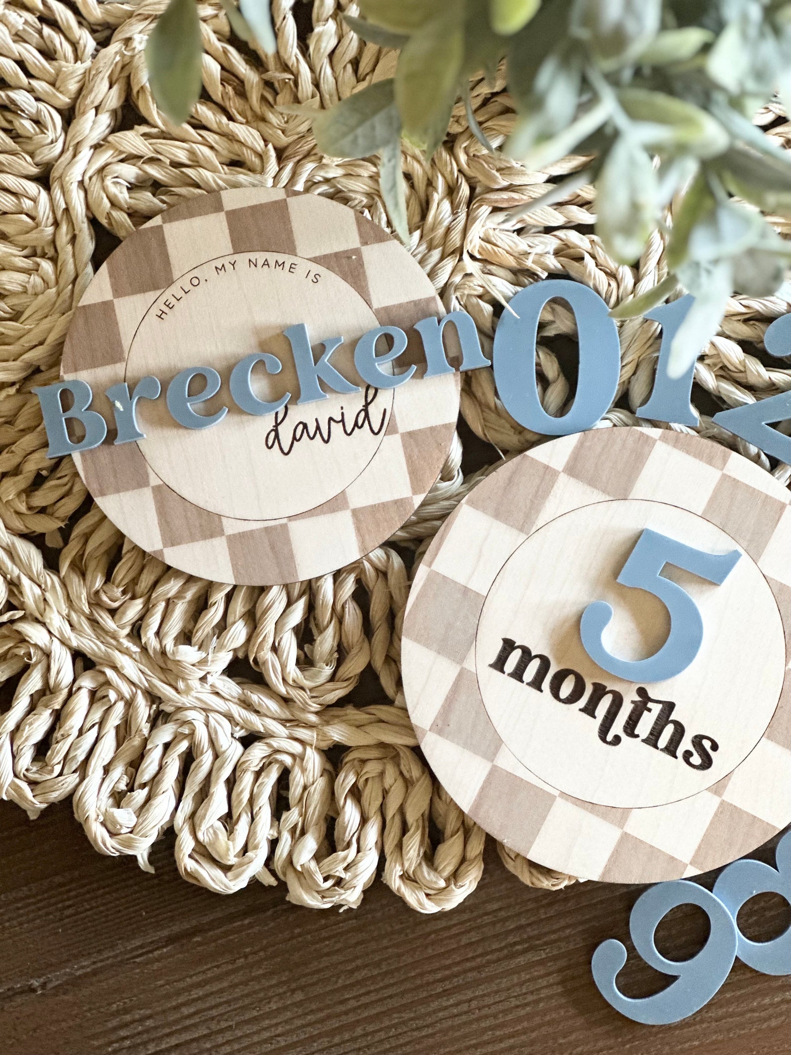 Checkered Name Announcement, Checkered Baby Milestone Board, Monthly ...