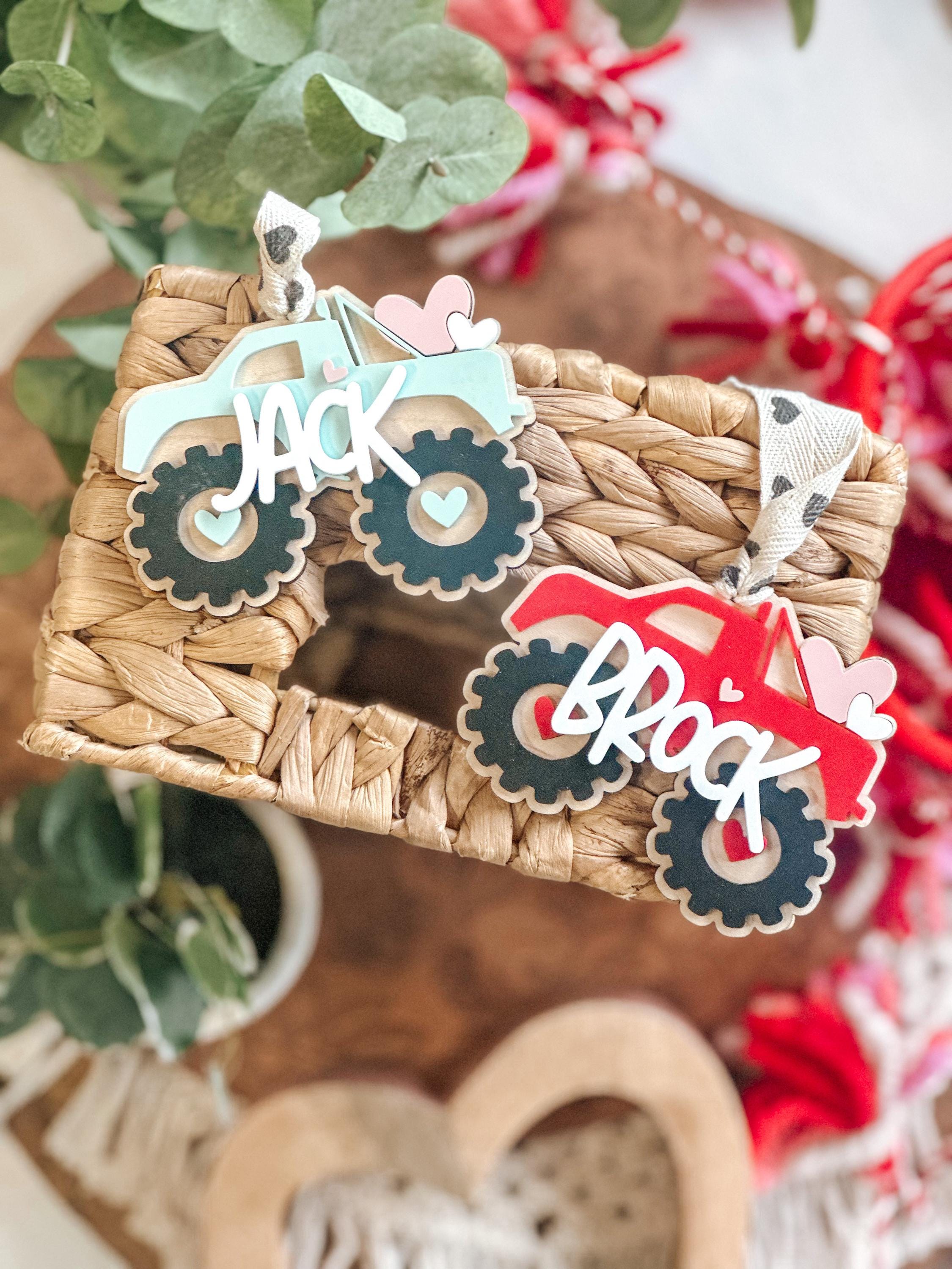 Valentine, Monster Truck Tag, Custom, Personalized, Love Basket, Gift ...