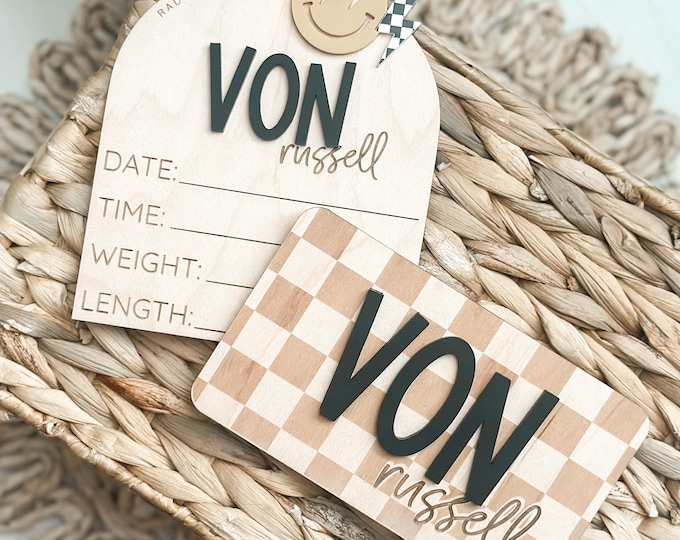 Baby Announcement Sign W/ Checker Board Design, Birth Announcement ...