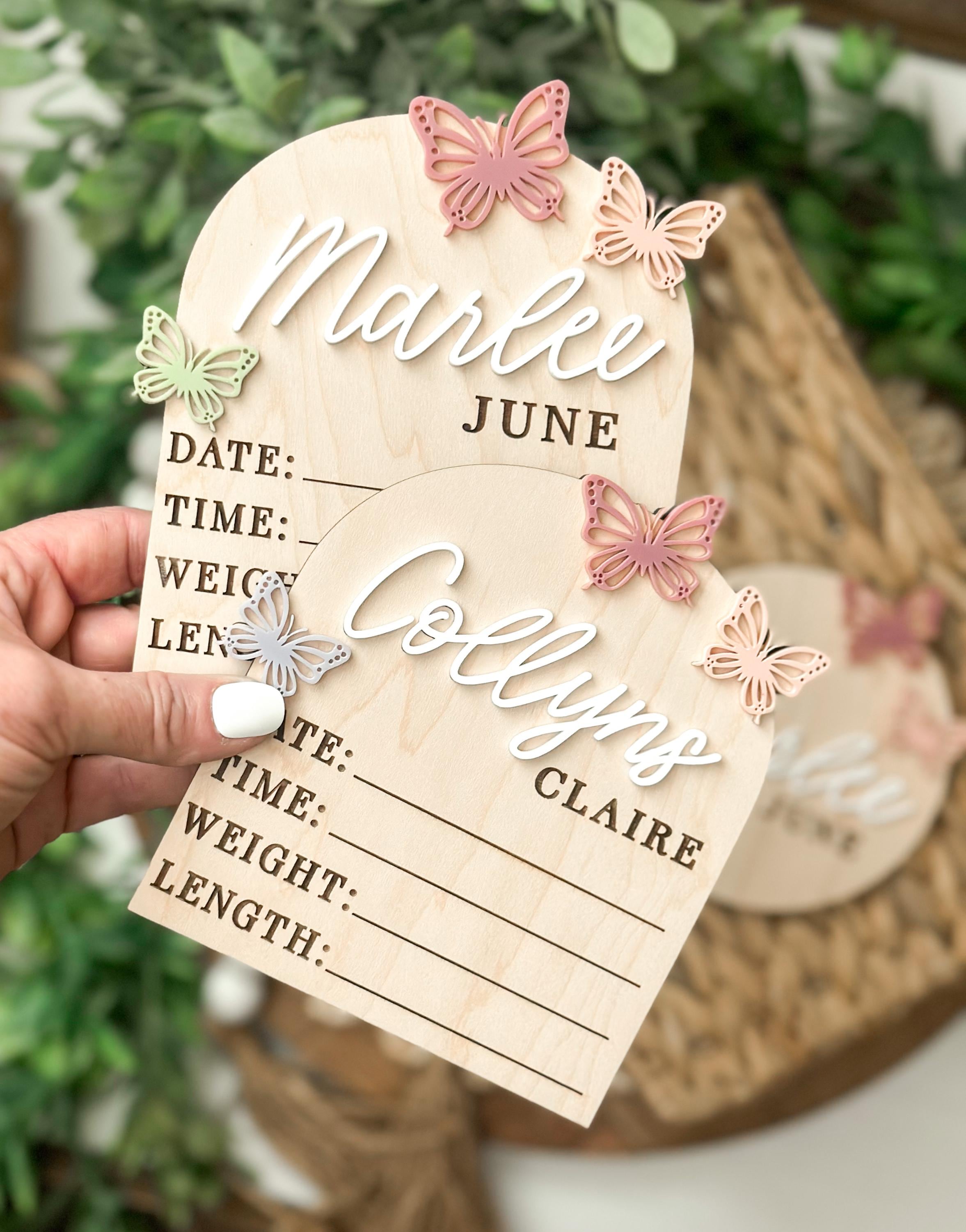 Butterfly Baby Birth Stats Board, Baby Name Announcement, Birth ...