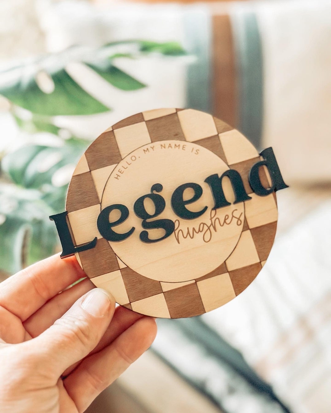 Checkered Name Announcement Checkered Baby Milestone Board - Etsy