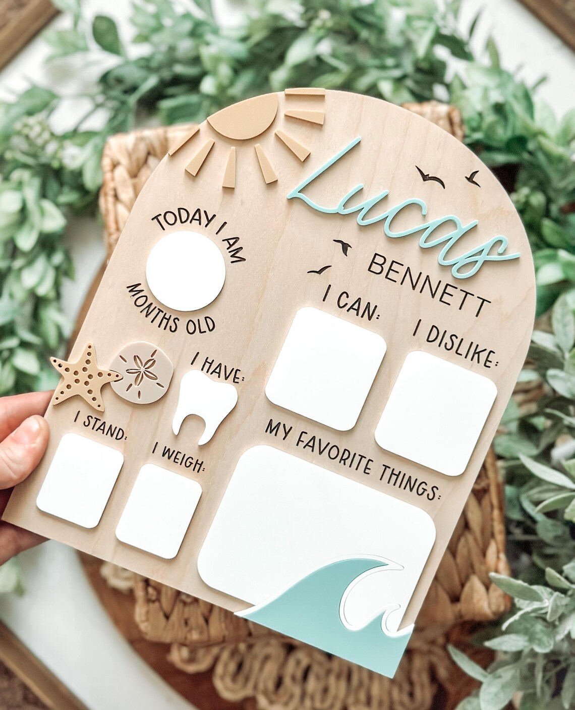 Beach Milestone Board, Ocean Waves Monthly Milestone Board, Dry Erase ...