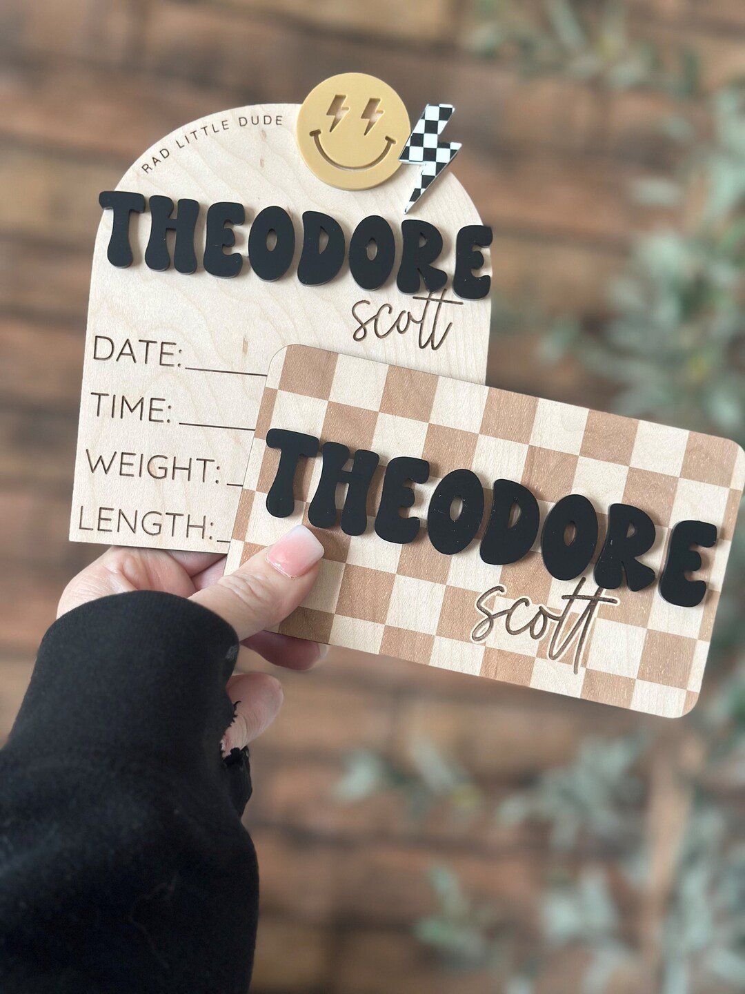 Checkered Retro Baby Birth Stats Board, Baby Name Announcement, Birth ...