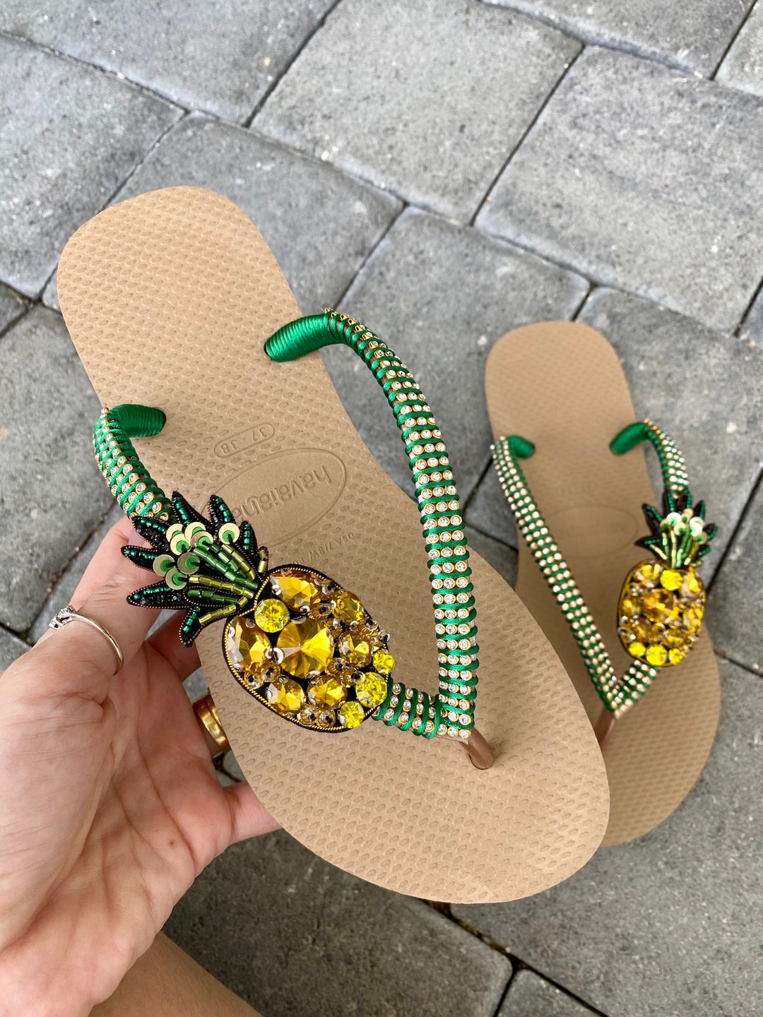 Cute Pineapple Custom Flip Flops Black Bling Shoe Clip - Etsy