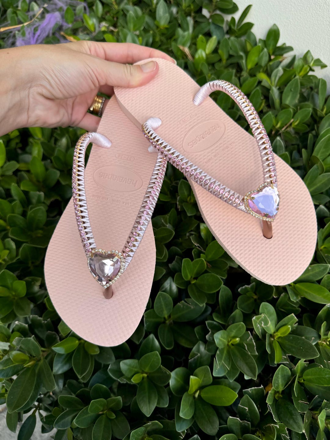 Baby Pink Heart Flip Flops - Pearl, Wedding, Applique, Shoe Clip ...