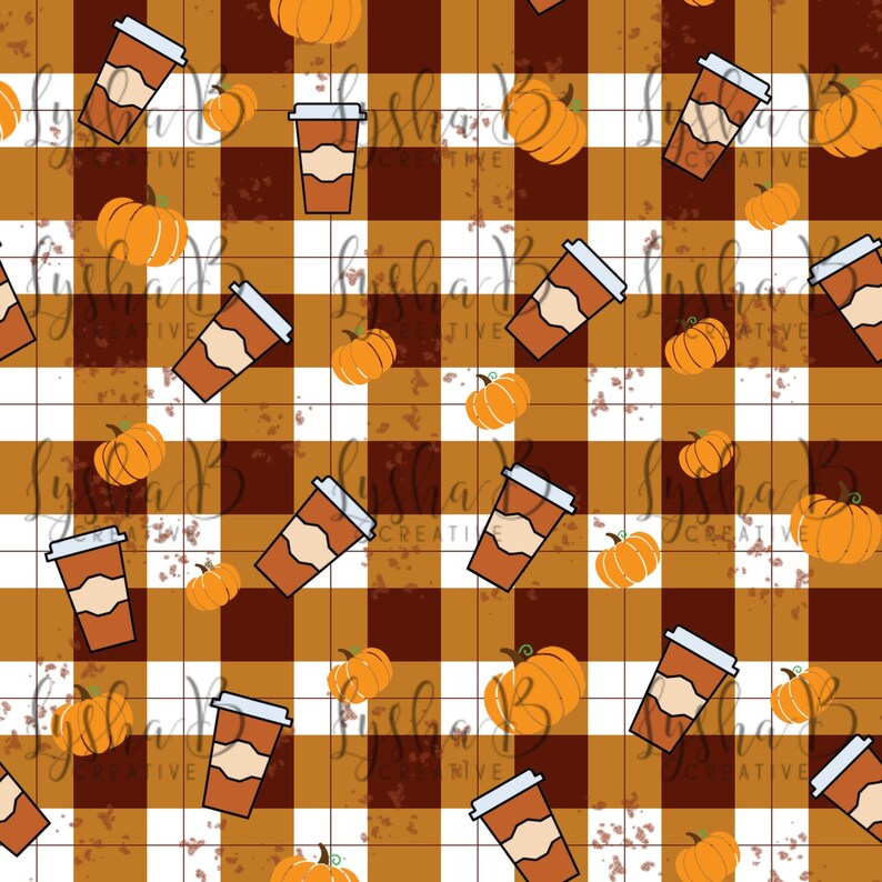 Pumpkin Spice Coffee Plaid Digital Paper, Seamless Fall Design (PNG ...
