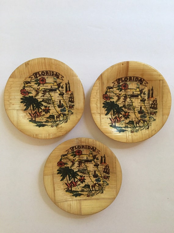 VTG Bamboo Miniature Plates Florida Collector Souvenir 1960s | Etsy