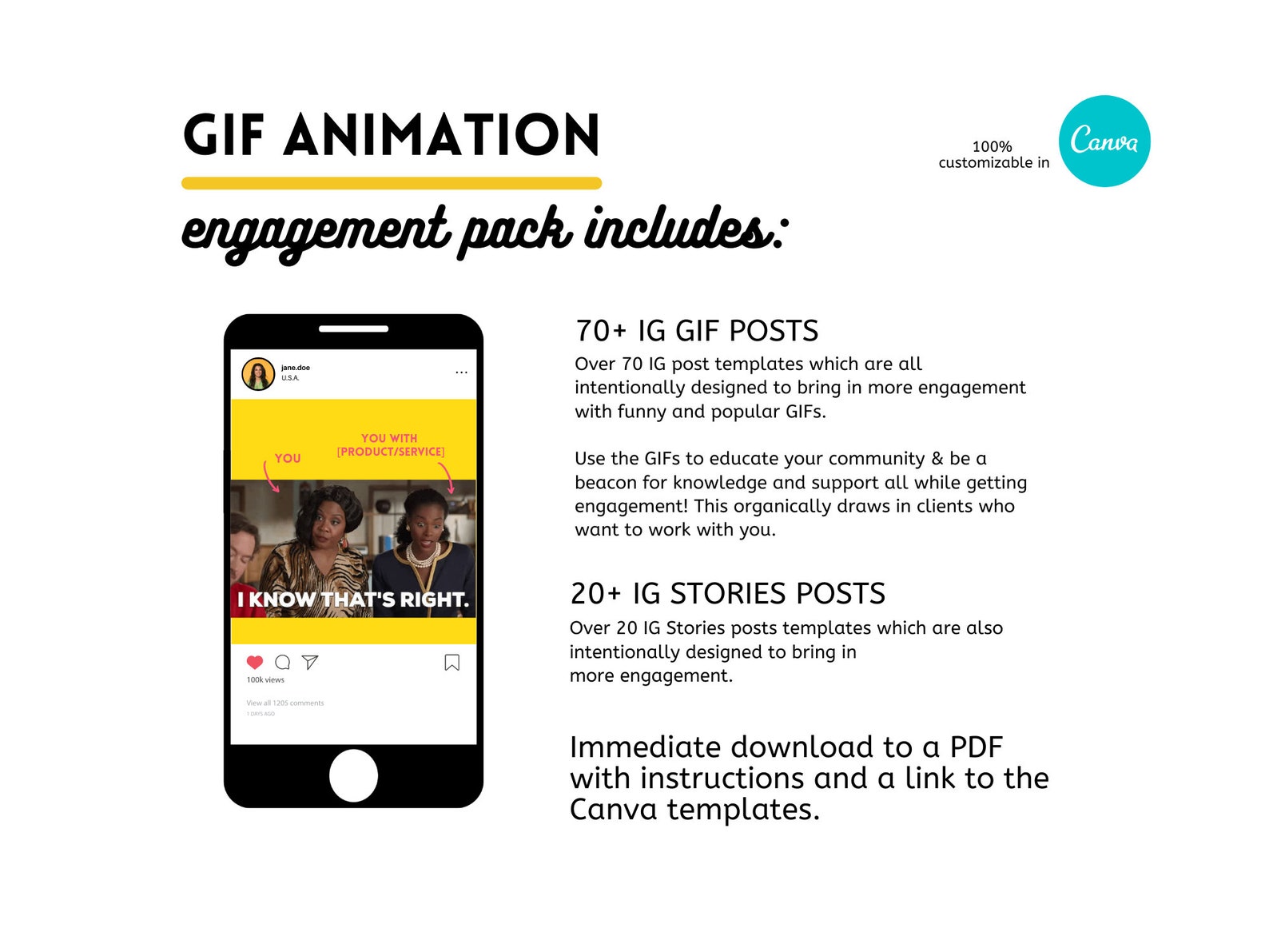 GIF Animation Engagement Pack . Instagram Templates Canva . | Etsy