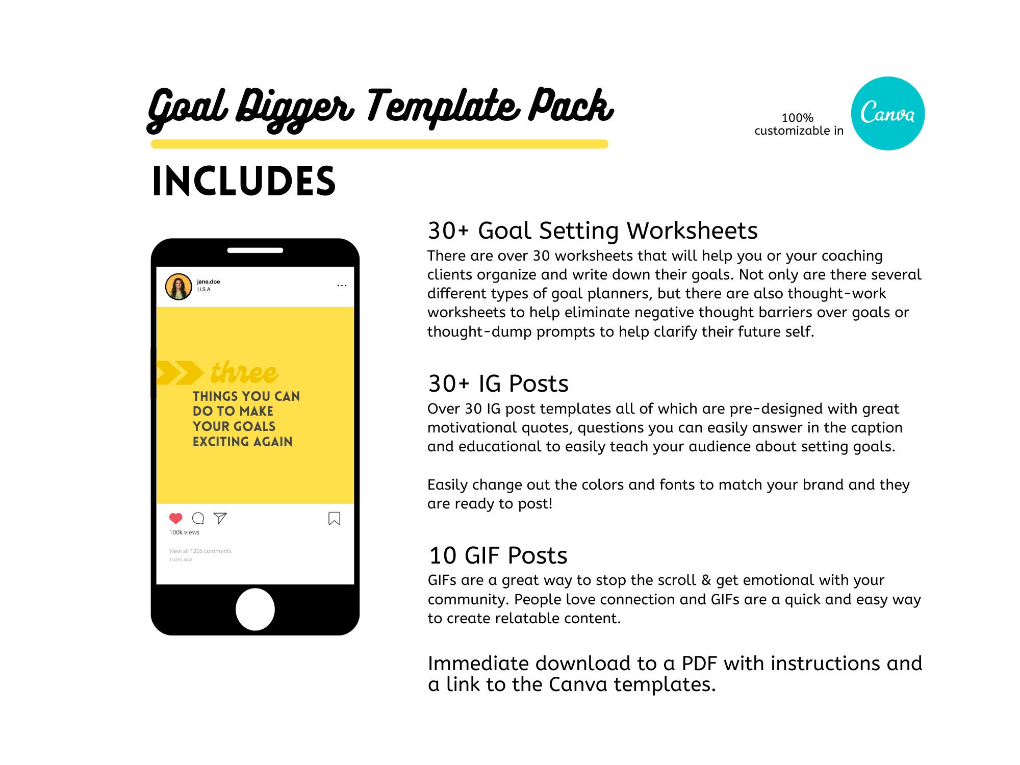 Goal Digger Template Pack . Goal Setting Templates . Goal - Etsy