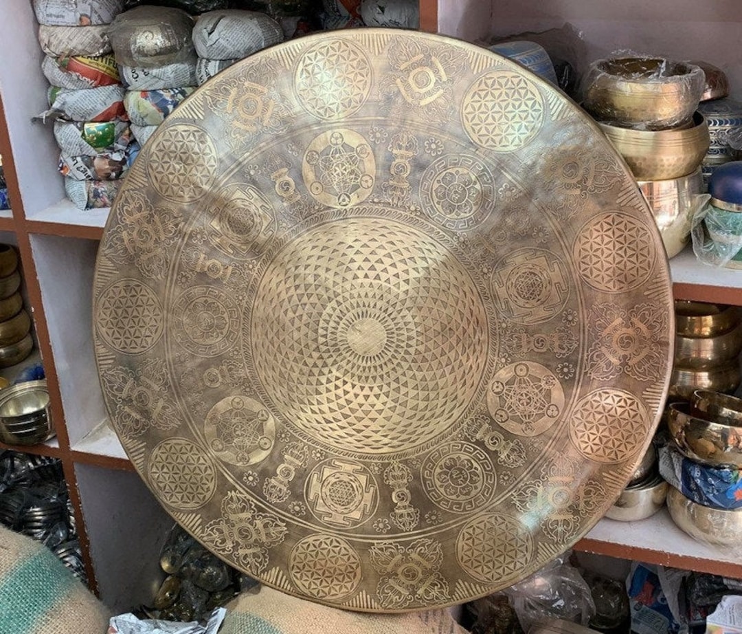 Large Flower of Life Carved Temple Gong Handmade in Nepal Big Gongs for ...