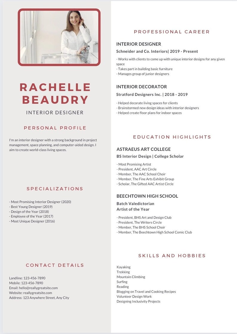 Resume/ CV Template, Interior Design - Etsy