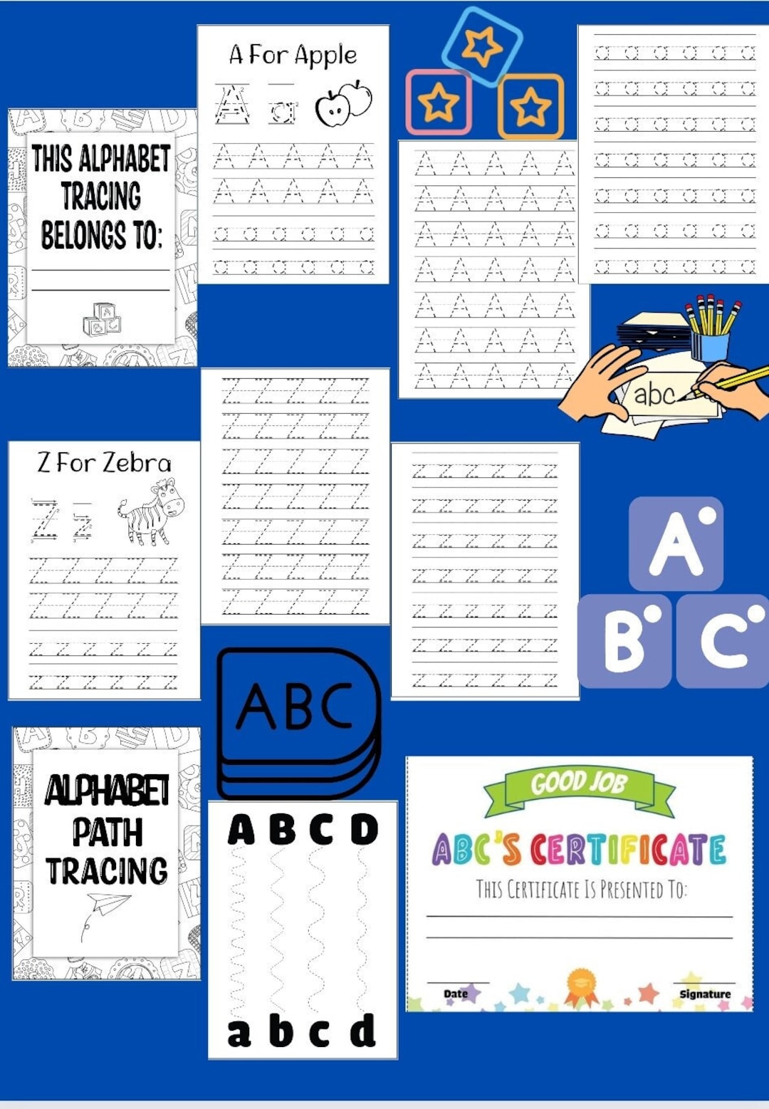 Alphabet Tracing Worksheet for Kids, Educational Fun Activities - Etsy
