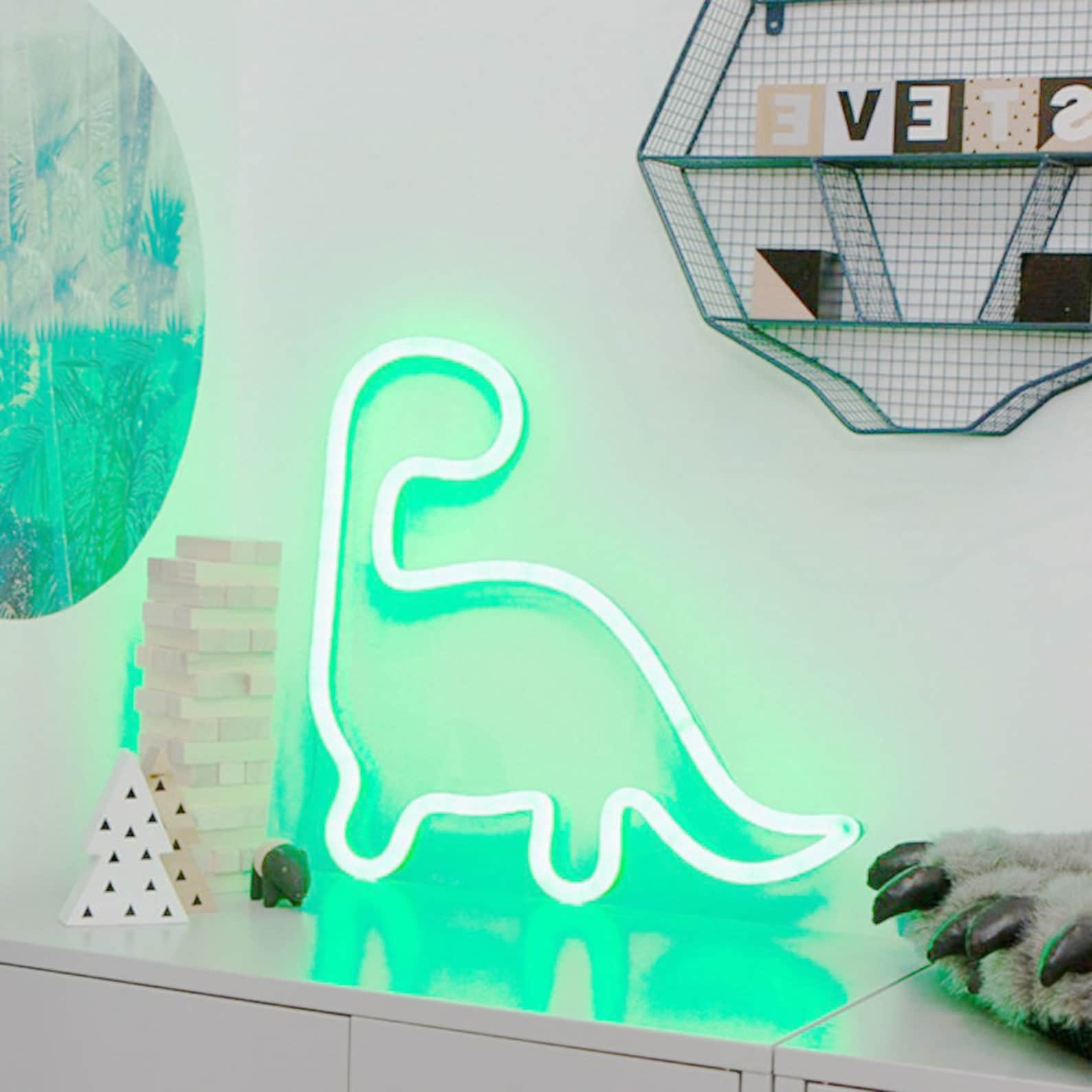 Neon Sign Dinosaur (LED) | Art for Wall and Bedroom, Night Light Plug ...