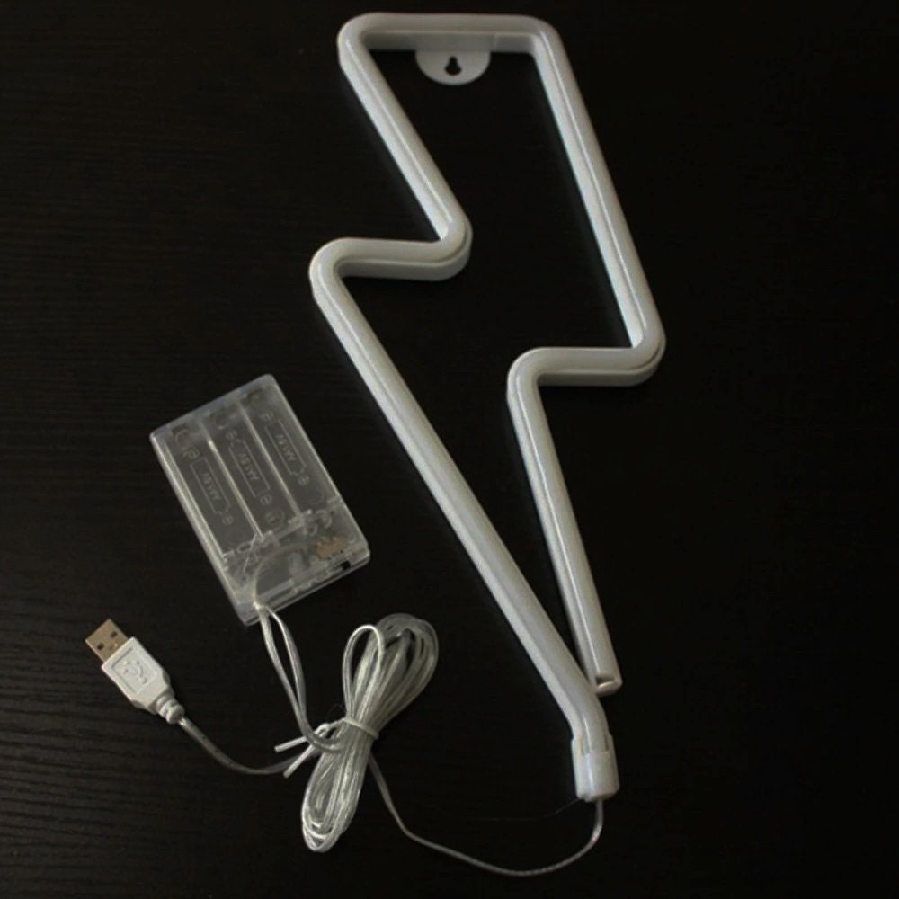 White Lightning Bolt Neon Light LED Sign Lights for Wall | Etsy