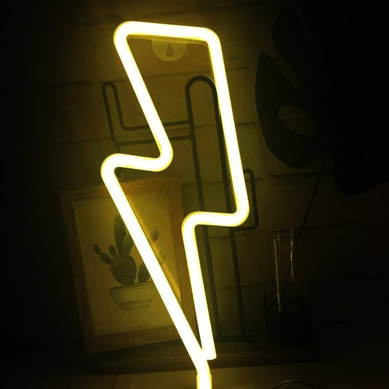 White Lightning Bolt Neon Light (LED) | Sign Lights for Wall Mount ...