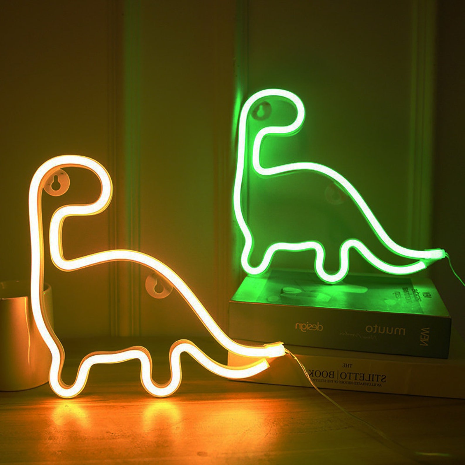 Neon Sign Dinosaur (LED) | Art for Wall and Bedroom, Night Light Plug ...