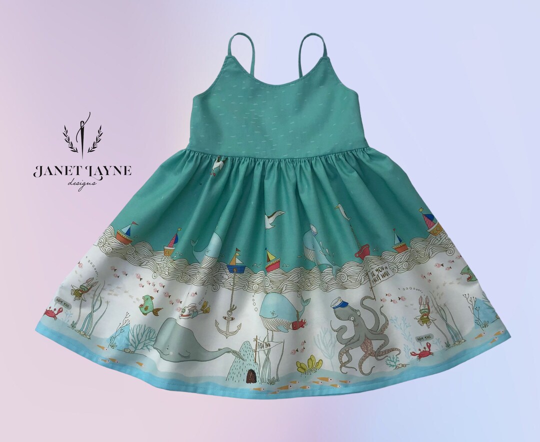 Beach Sundress - Beach Border Print - Sea Creatures Dress - Girl's ...