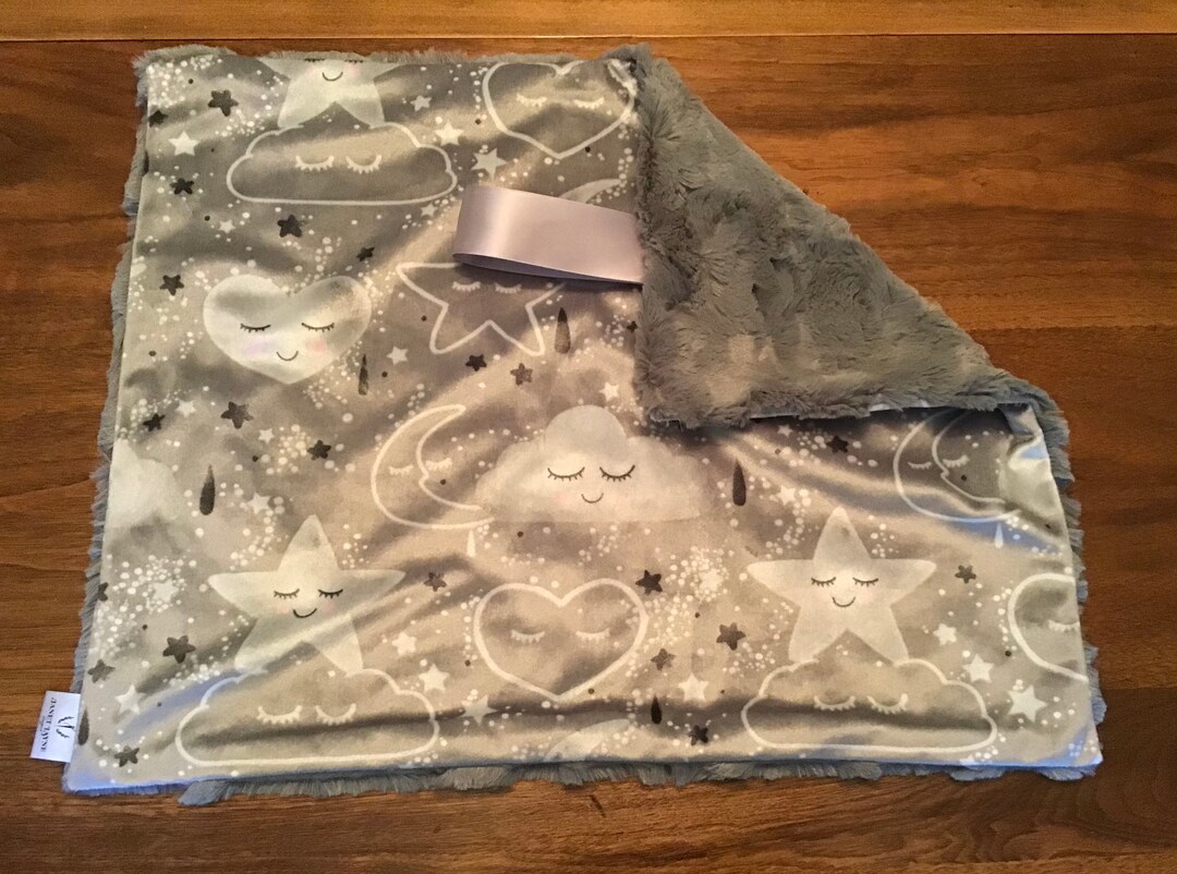 Celestial Lovey Blanket - Grey Minky Baby Blanket - Moon and Stars ...