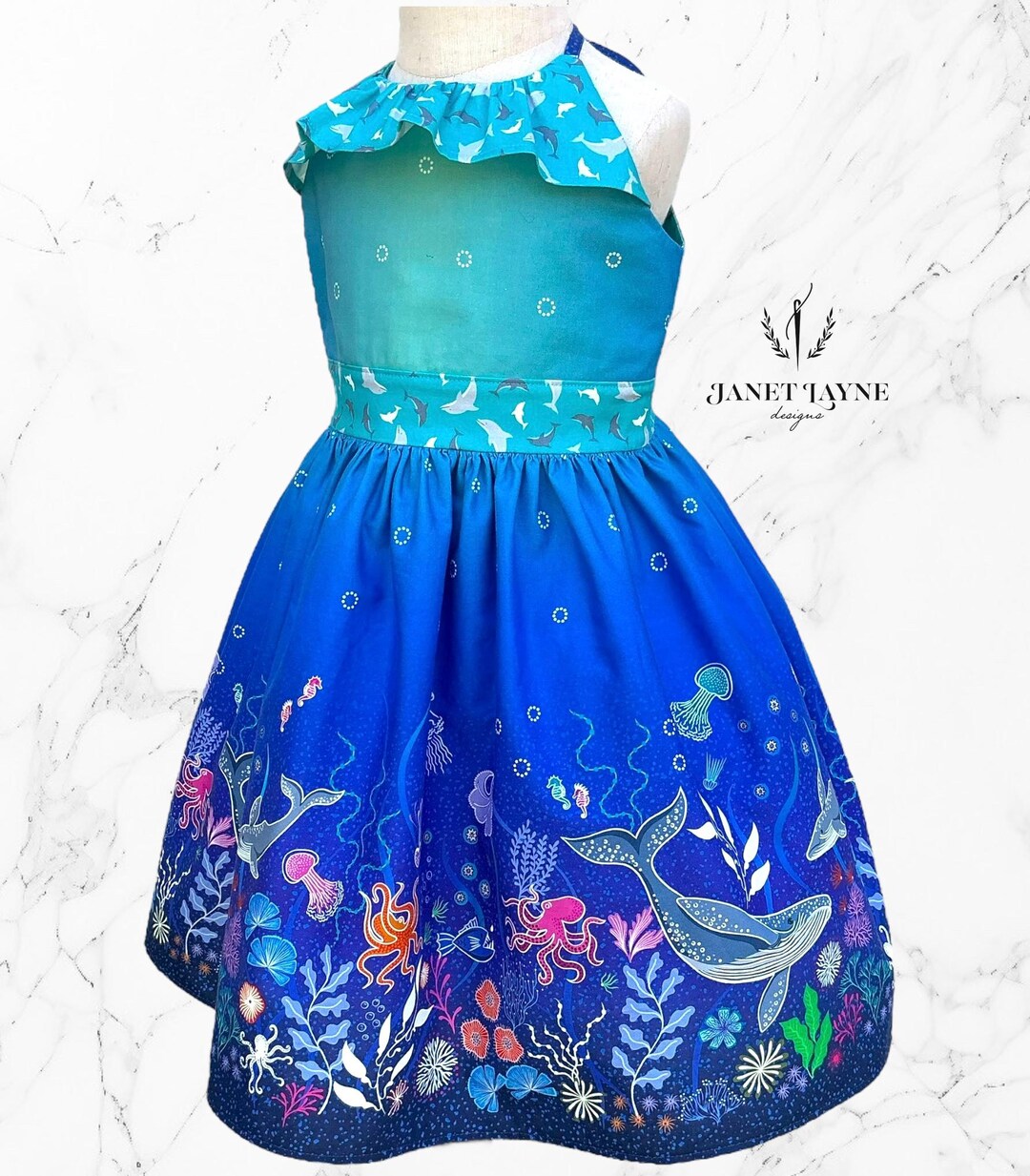 Blue Ocean Dress - Under the Sea Dress - Blue Whales Dress - Ocean ...