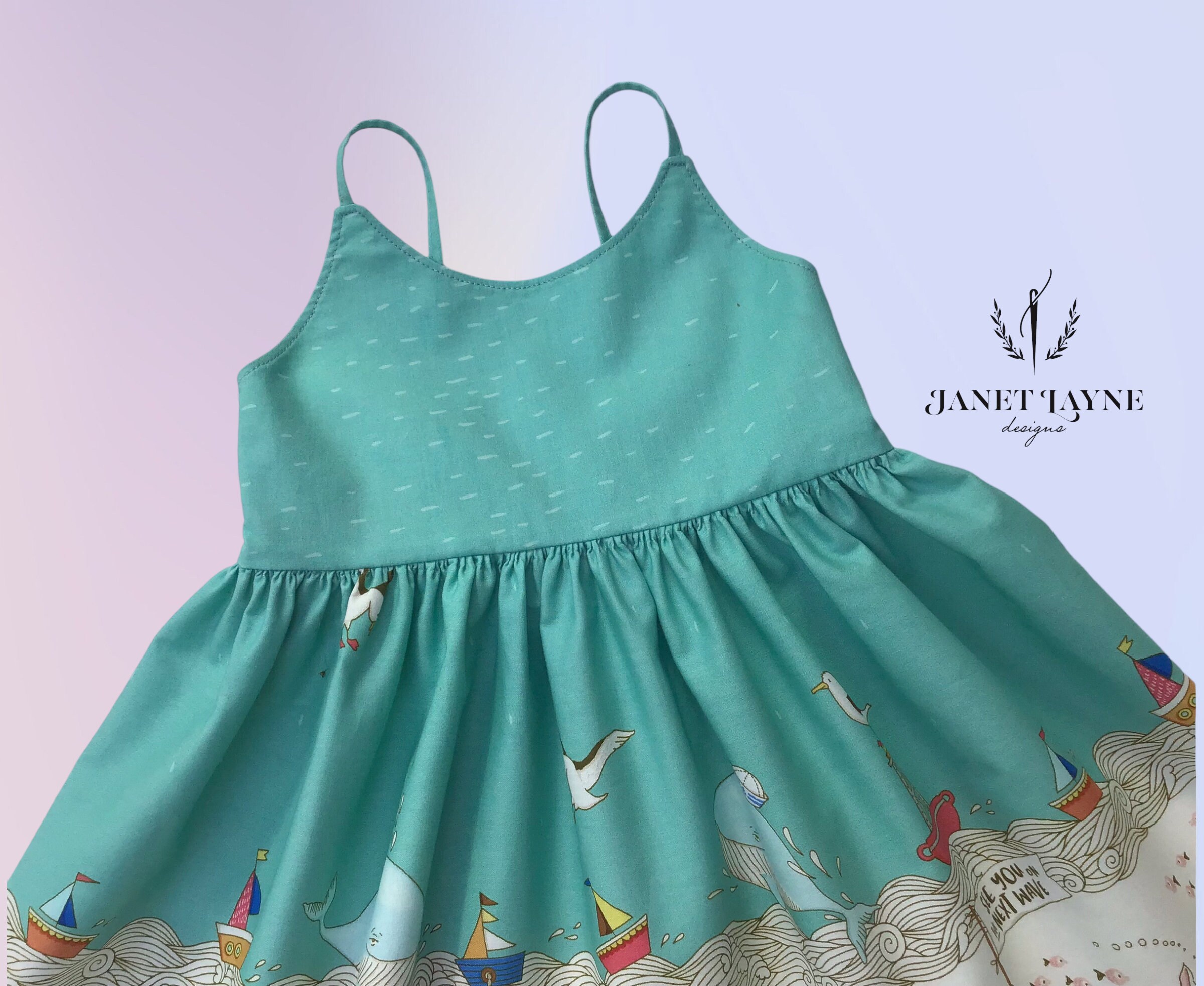 Beach Sundress Beach Border Print Sea Creatures Dress Girl's Beach ...