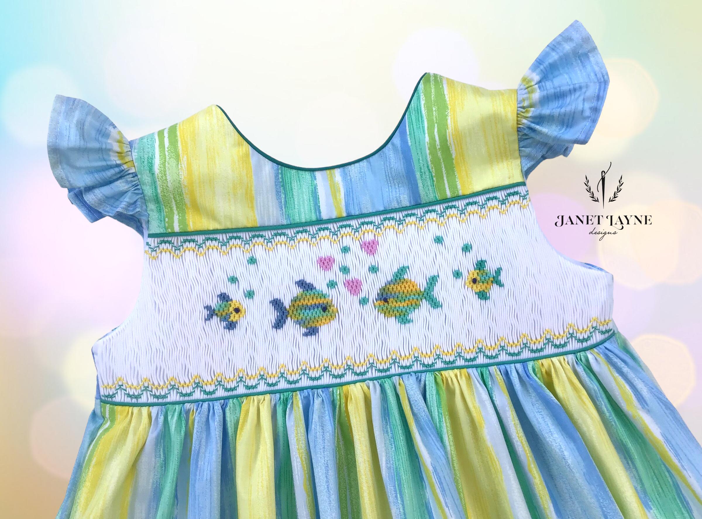Smocked Tropical Fish Dress - Hand Smocked Beach Dress - Back-wrap ...