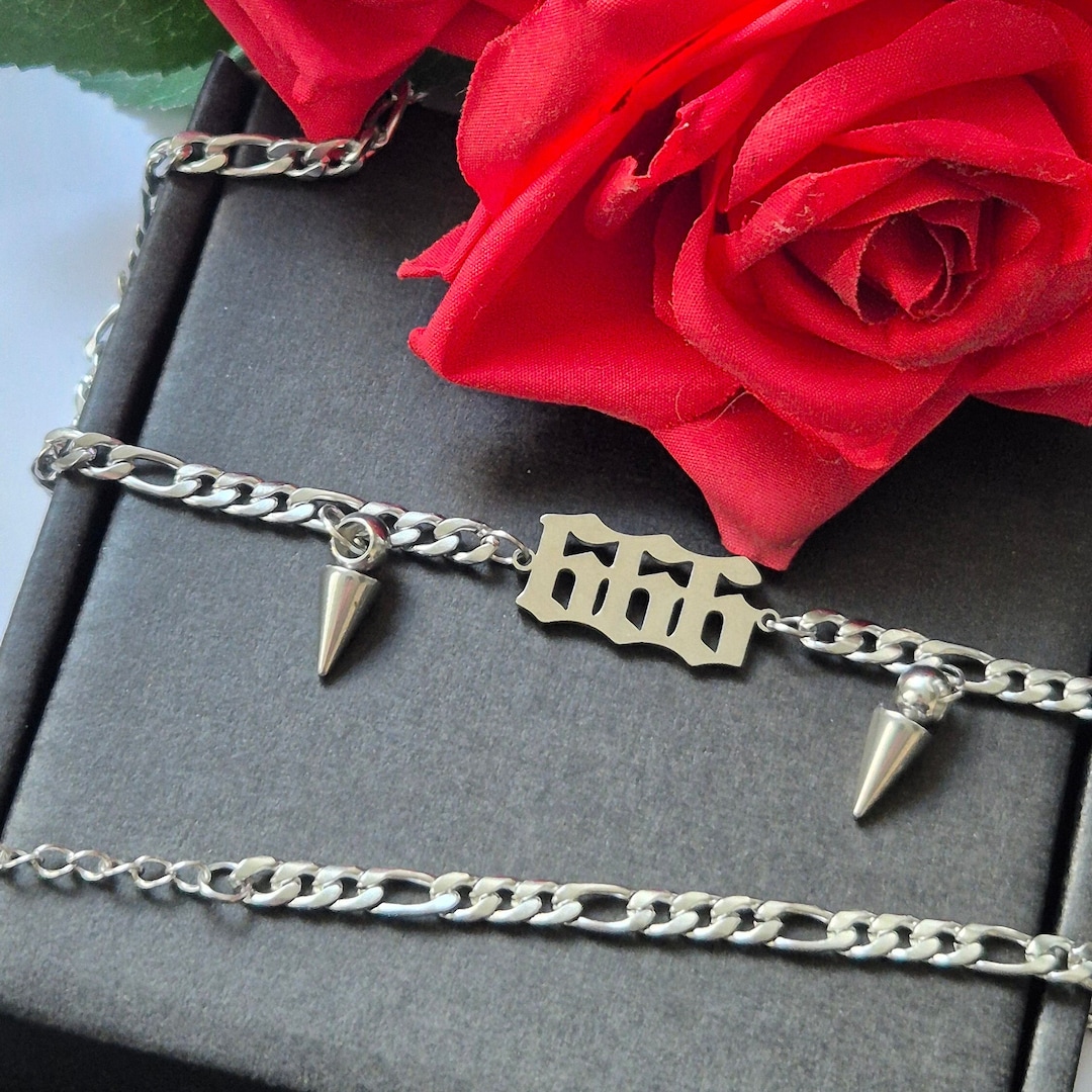 Mallory: A Bold Stainless Steel Chain Necklace With 666 Pendant and ...