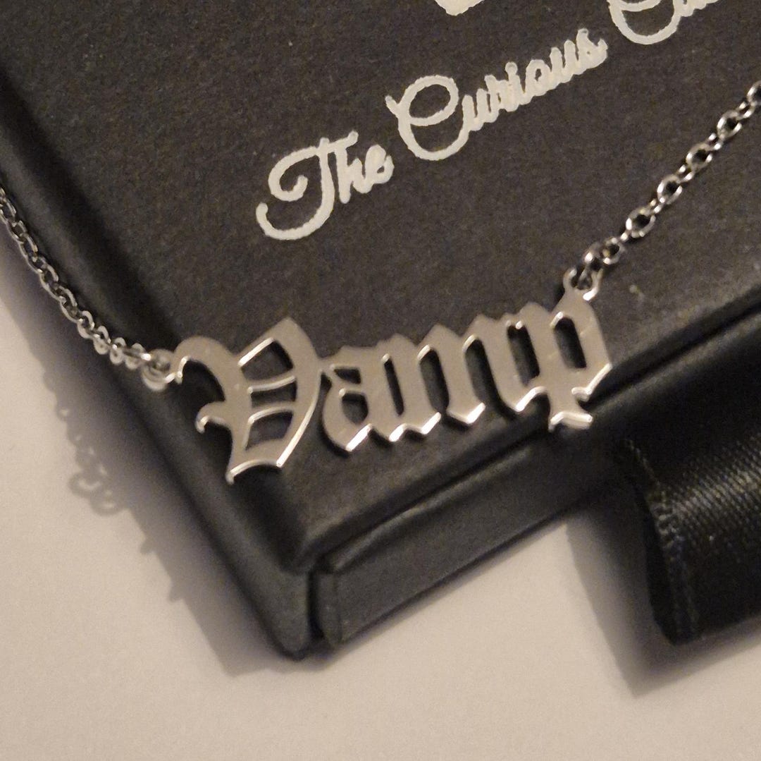 Vamp, Old English Font Necklace, Silver Necklace, Gift for Her, Goth ...