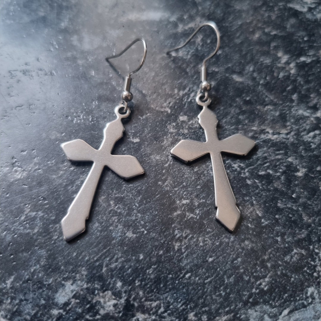 Holy Hell Earrings, Stainless Steel Silver Cross Choker Chain Matching ...