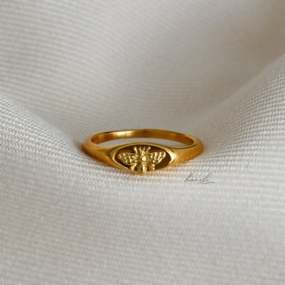Dainty Bee Ring - 18k Gold Plated Stainless Steel - Minimalist Stacking ...