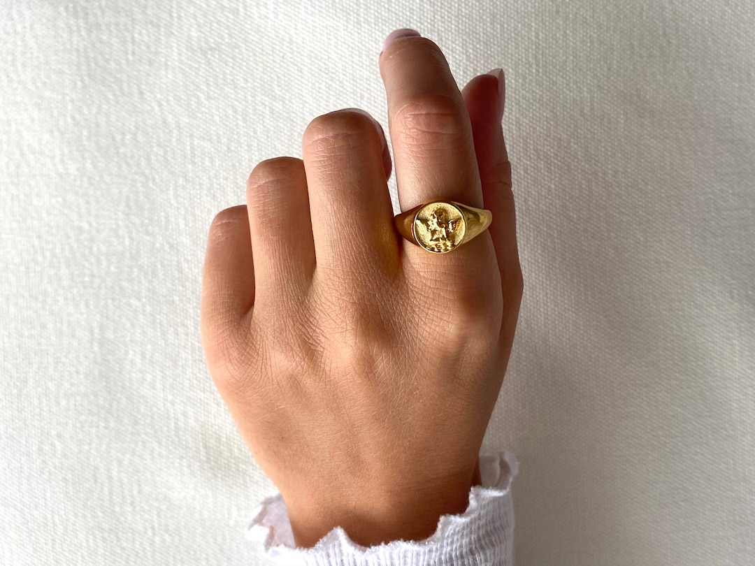 CHERUB - Angel Cherub Signet Ring. Chunky Statement, 18k Gold Plated ...