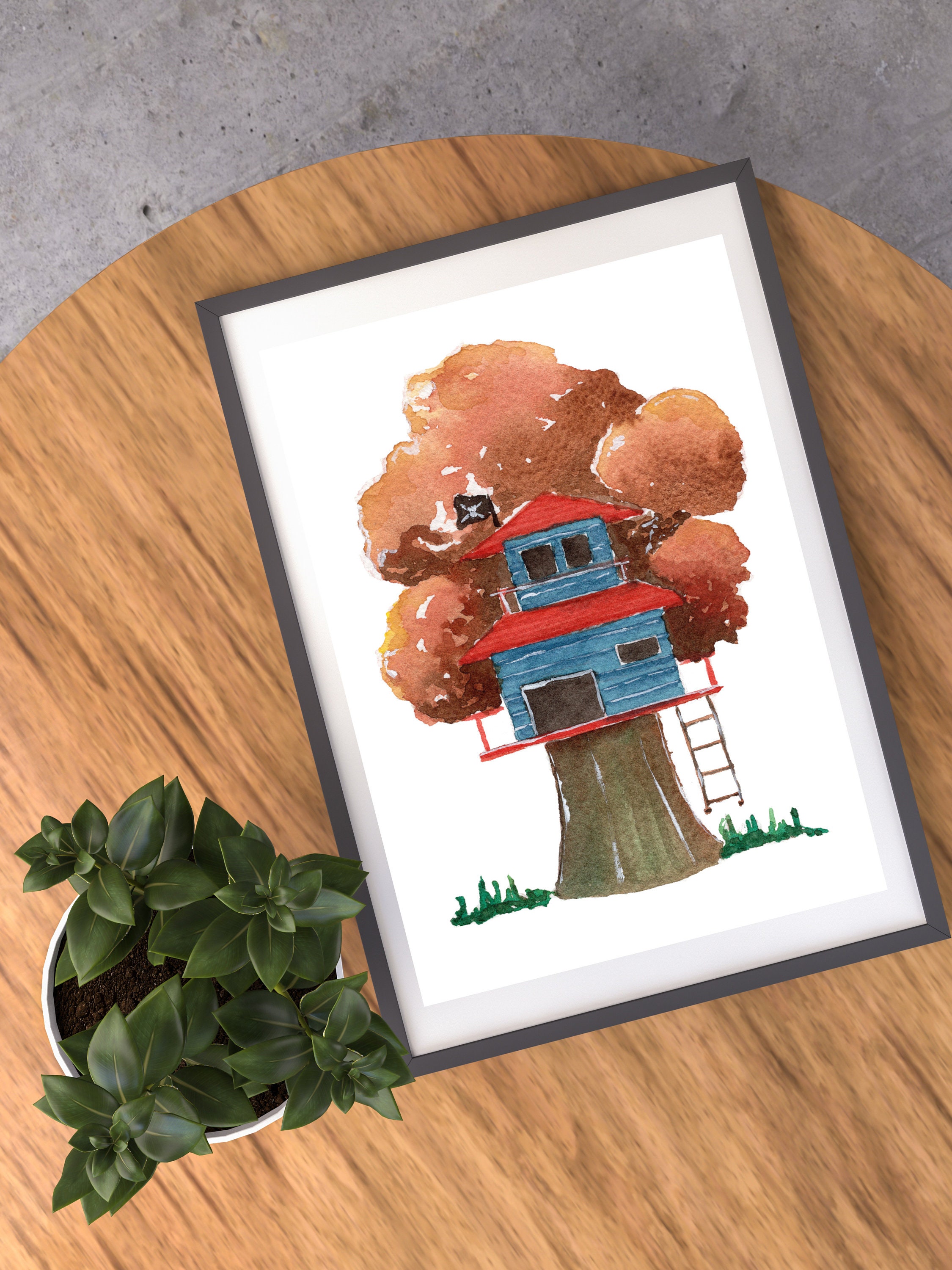 Treehouse Watercolor Art Print Kids Room Decor Nursery Wall - Etsy