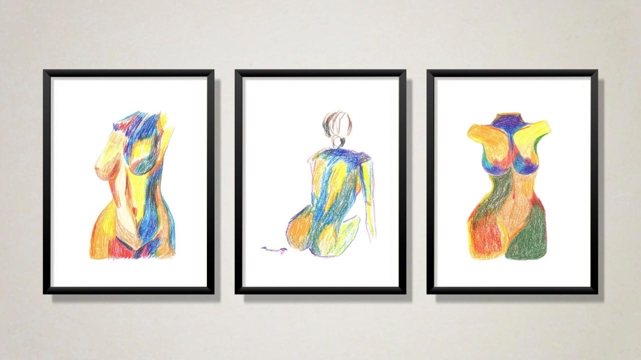 Colorful Female Form Art Print, Modern Neocolor Crayon Drawing - Etsy