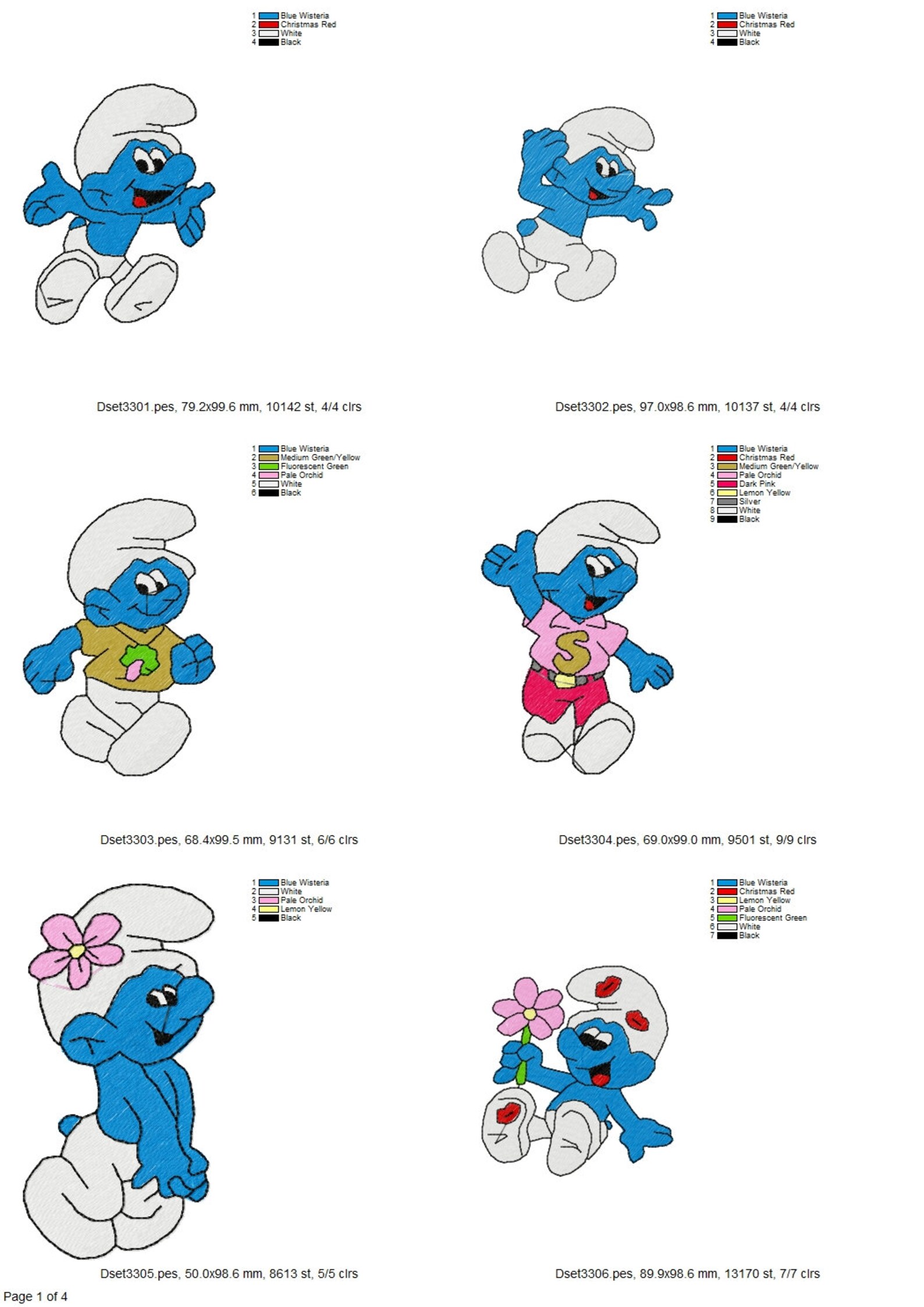 Smurf Machine Embroidery Files 20 Designs 4 Inch Hoop | Etsy