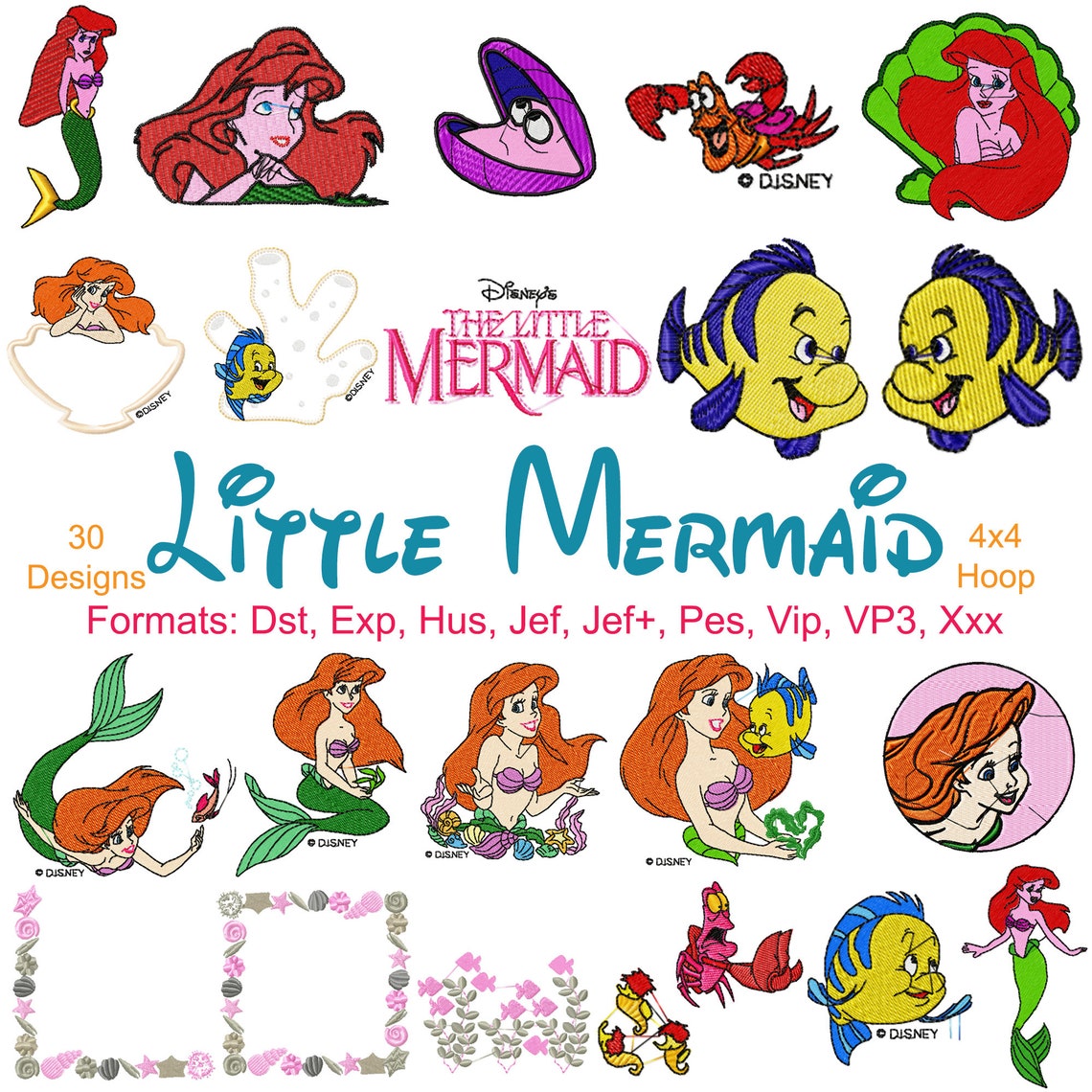 Little Mermaid Machine Embroidery Files 30 Designs Disney - Etsy