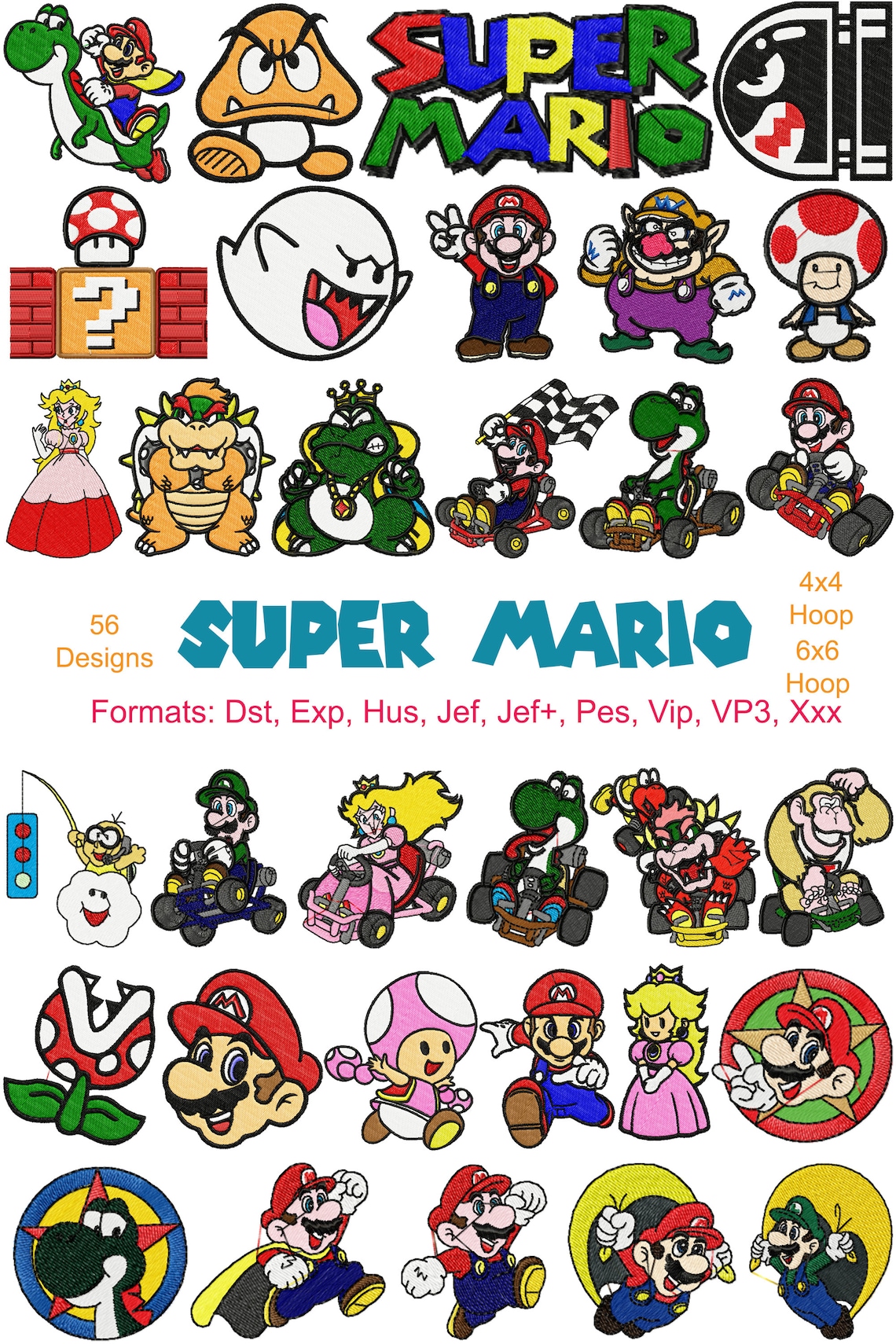 Super Mario Machine Embroidery Designs 56 Designs Mario | Etsy