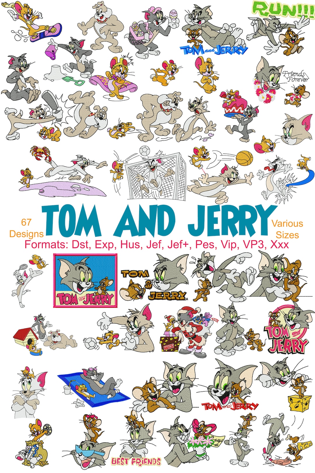 Tom and Jerry Machine Embroidery, 67 Designs, Cartoon Embroidery, Tom ...